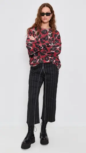 R13 Front Zip Striped Trousers