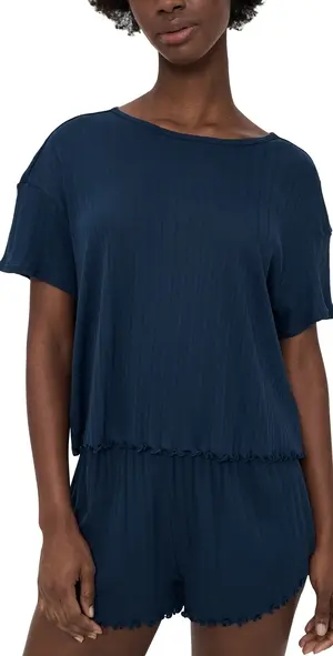 Eberjey Pointelle Short Sleeve Tee - Navy