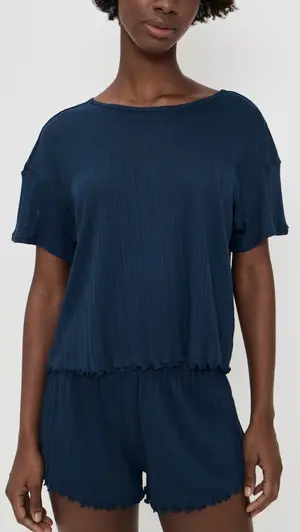 Eberjey Pointelle Knit Tee - Navy