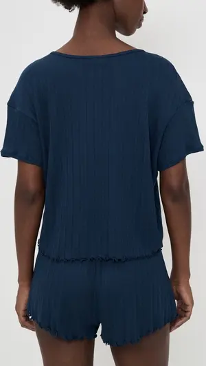 Eberjey Pointelle Knit Tee - Navy