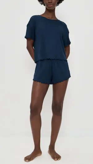 Eberjey Pointelle Knit Tee - Navy