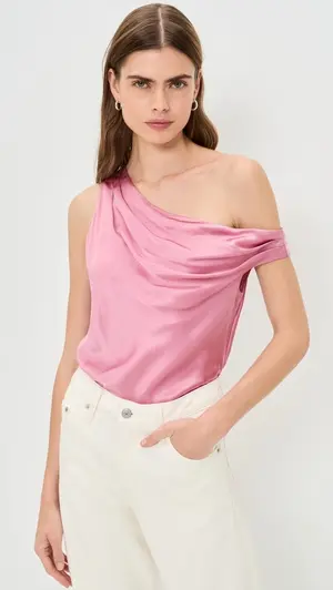 Cami Nyc Asymmetrical Off-shoulder Silk Top - Rosebud
