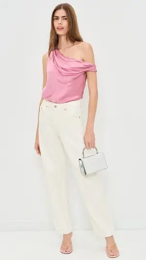 Cami Nyc Asymmetrical Off-shoulder Silk Top - Rosebud
