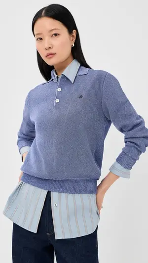 MERYLL ROGGE Merino Wool Backed Metallic Polo Sweater