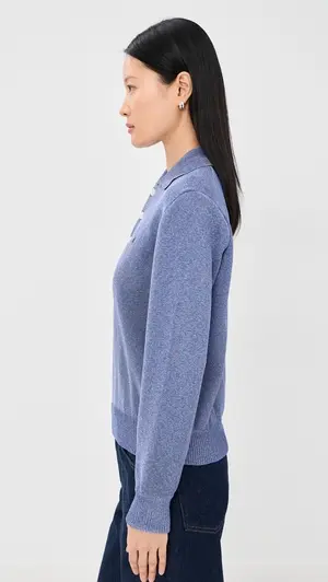 MERYLL ROGGE Merino Wool Backed Metallic Polo Sweater