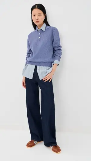 MERYLL ROGGE Merino Wool Backed Metallic Polo Sweater