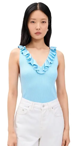 Alice + Olivia Marnie Ruffle Tank - Carolina Blue