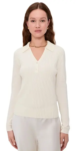 Theory Front Rib Collared Long Sleeve Top