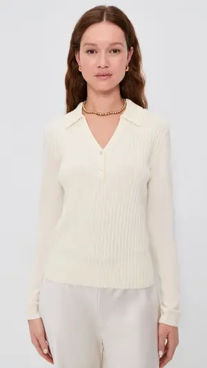 Theory Front Rib Collared Long Sleeve Top