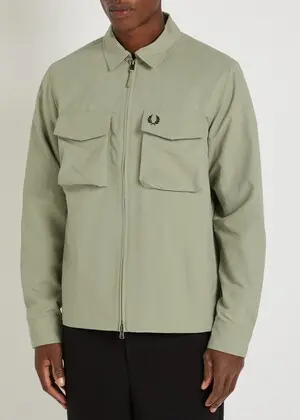 Fred Perry Logo-embroidered Crinkled Shell Overshirt - Light Green