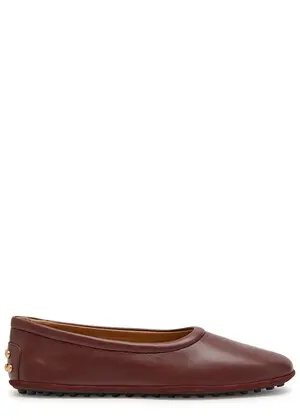 TOD'S Gomma Leather Ballet Flats With Stud Embellishments - Brown