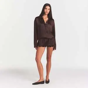 SKIMS Lightweight Satin Oversized Shirt - Espresso