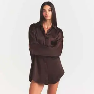 SKIMS Lightweight Satin Oversized Shirt - Espresso