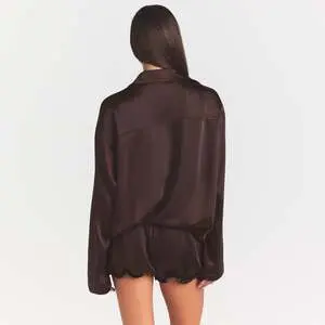SKIMS Oversized Lightweight Satin Shirt - Espresso