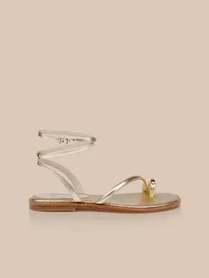 L'Agence Mariana Leather Sandal - Gold Lizard Leather