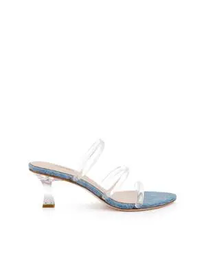 L'Agence Ludovica Kitten-heel Sandal - Light Blue Denim