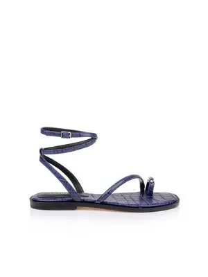 L'Agence Mariana Leather Sandal - Midnight Croco