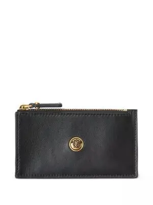 Versace Emblème Leather Zip Card Holder - Black