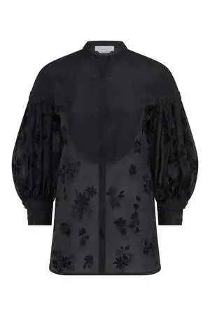 Gabriela Hearst Sofia Mia's Flowers Blouse In Embroidered Silk Organza - Black
