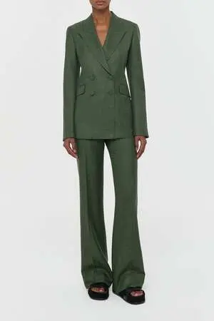 Gabriela Hearst Angela Double-breasted Virgin Wool Silk Linen Blazer - Olive