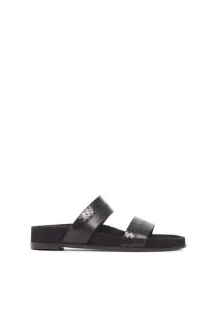 Gabriela Hearst Low Striker Flat Sandal In Snakeskin & Nappa Leather - Black