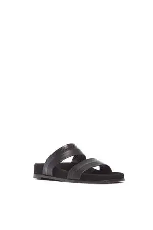 Gabriela Hearst Low Striker Flat Sandal In Snakeskin & Nappa Leather - Black