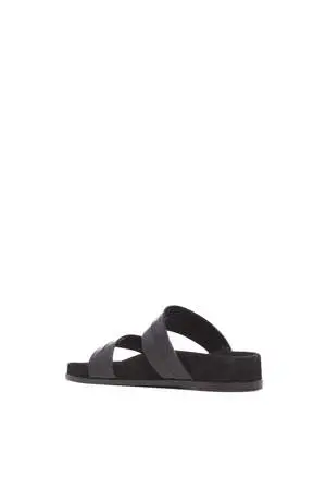 Gabriela Hearst Low Striker Flat Sandal In Snakeskin & Nappa Leather - Black