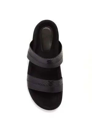 Gabriela Hearst Low Striker Flat Sandal In Snakeskin & Nappa Leather - Black