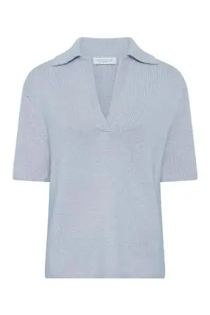 Gabriela Hearst Sohan Cashmere Short Sleeve Polo - Light Blue