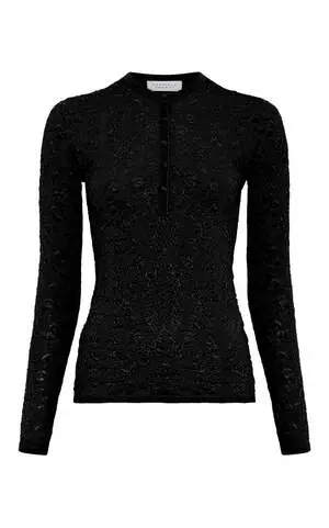 Gabriela Hearst Gaviran Lace Knit Henley In Merino Wool - Black