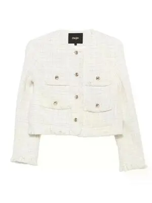 Maje Fringed Buttoned Tweed Jacket - Neutrals
