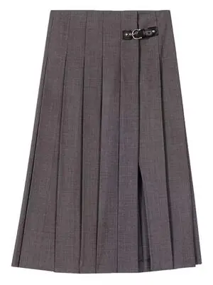 Maje Pleated Buckled Midi Skirt - Grey