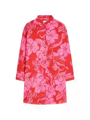 Dries Van Noten Floral Shirt Midi Dress - Red