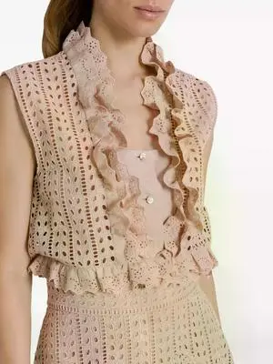 Alberta Ferretti Ruffled Crochet Knit Top - Pink