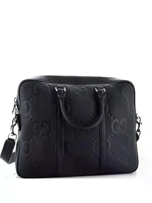 Gucci Convertible Briefcase Jumbo Gg Embossed Leather Business Bag - Black