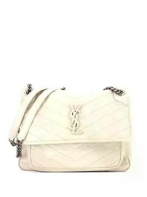 Saint Laurent Niki Chain Flap Bag Matelasse Chevron Leather Medium Shoulder Bag - Neutrals