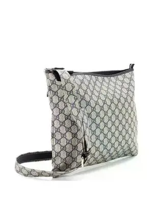 Gucci Web Loop Flat Messenger Gg Coated Canvas Large Crossbody Bag - Blue