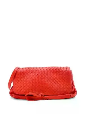 Bottega Veneta Accordion Flap Messenger Leather With Intrecciato Medium Crossbody Bag - Red