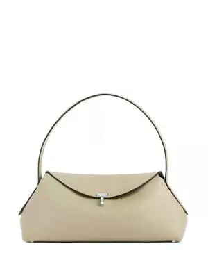 TOTEME Medium T-Lock Grained-Leather Shoulder Bag Neutrals