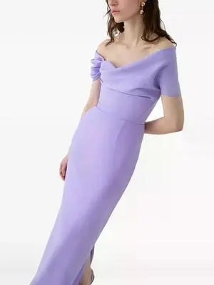 Carolina Herrera Draped Off-shoulder Column Gown - Purple