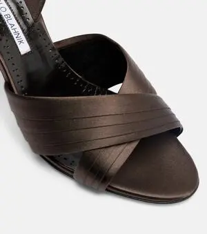 Manolo Blahnik Viera Satin Slingback Sandals - Brown