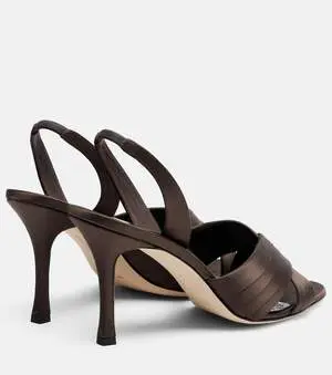 Manolo Blahnik Viera Satin Slingback Sandals - Brown