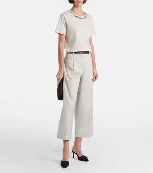 Max Mara Embellished Cotton-blend T-shirt - Grey