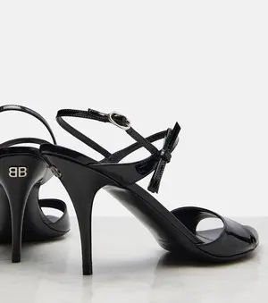 Balenciaga Avenue Bow Patent Leather Sandals - Black