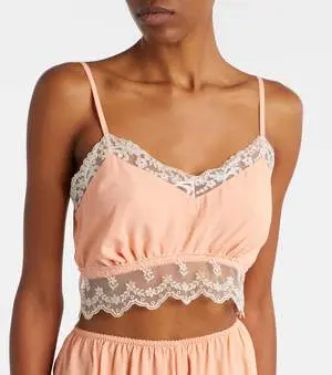 Simone Rocha Lace-trimmed Crepe De Chine Bra Top - Orange