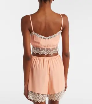 Simone Rocha Lace-trimmed Crepe De Chine Bra Top - Orange