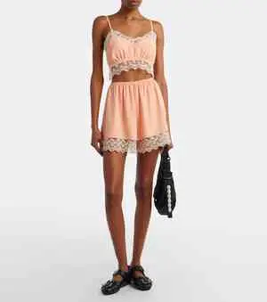 Simone Rocha Lace-trimmed Crepe De Chine Bra Top - Orange