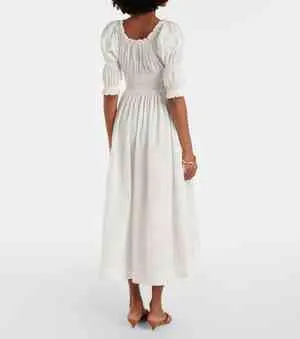 DÔEN Shirred Cotton Midi Dress - White
