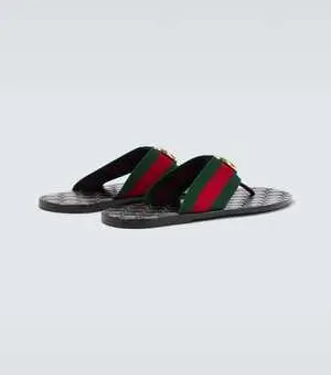 Gucci Riviera Gg Leather Thong Sandals - Black