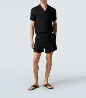 Gucci Riviera Gg Leather Thong Sandals - Black